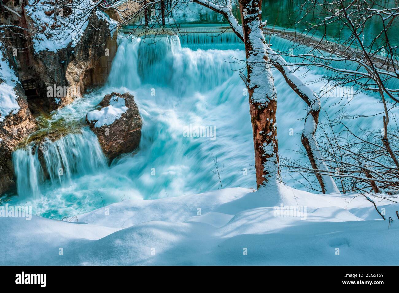Waterfall in winter, Lechfall in Füssen, Bavaria Germany Stock Photo ...