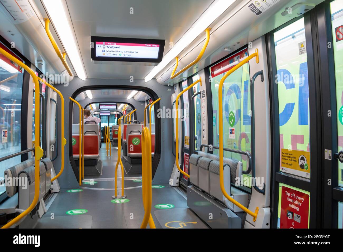 Sydney light rail train interior of rail carriage, Sydney transport,NSW ...