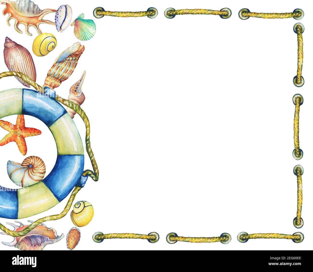 Square frame with underwater life objects and lifebuoy. Marine design ...