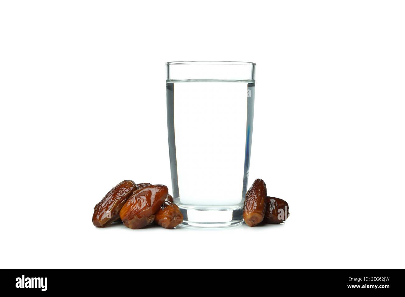 Glass of water and dates isolated on white background Stock Photo - Alamy
