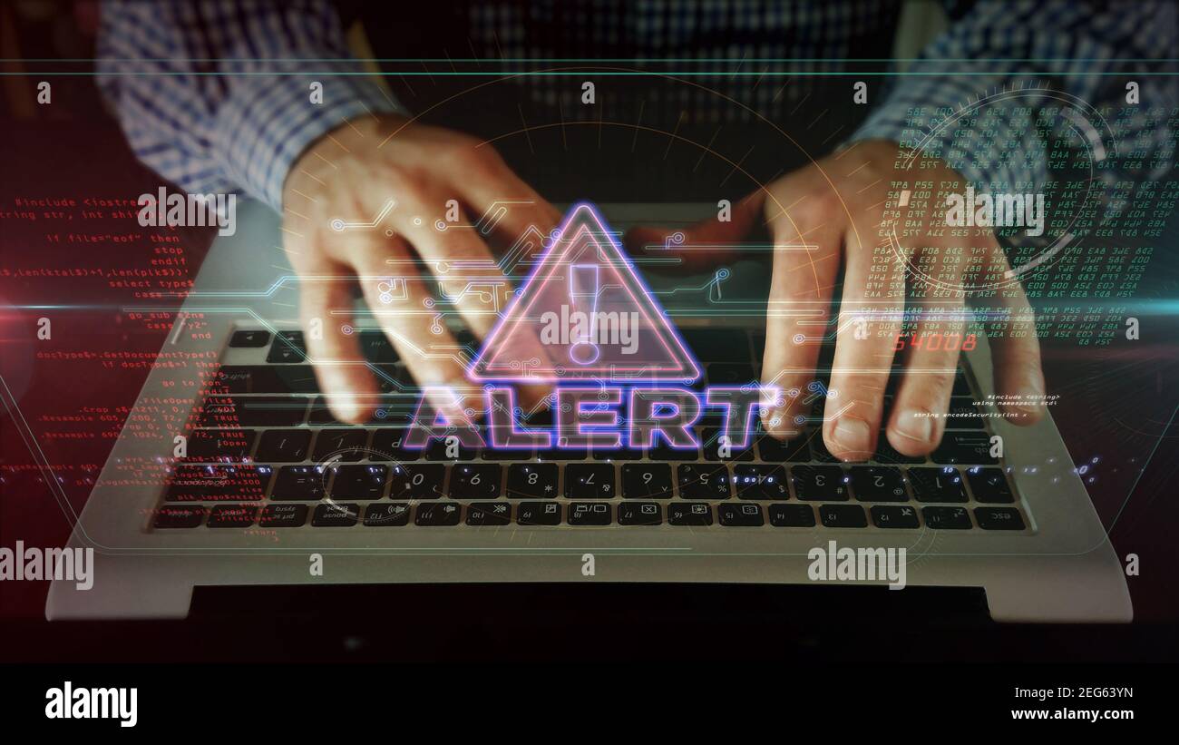 Alert warning concept with exclamation symbol, danger, cyber attack and ...