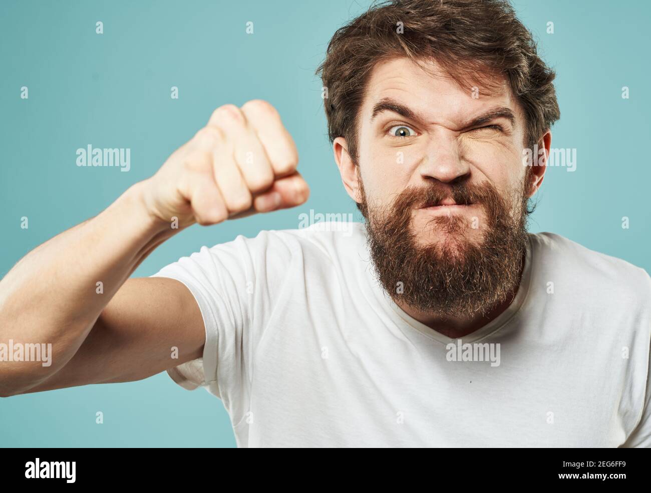 aggression stress man with a beard emotions indignant look fist Stock ...