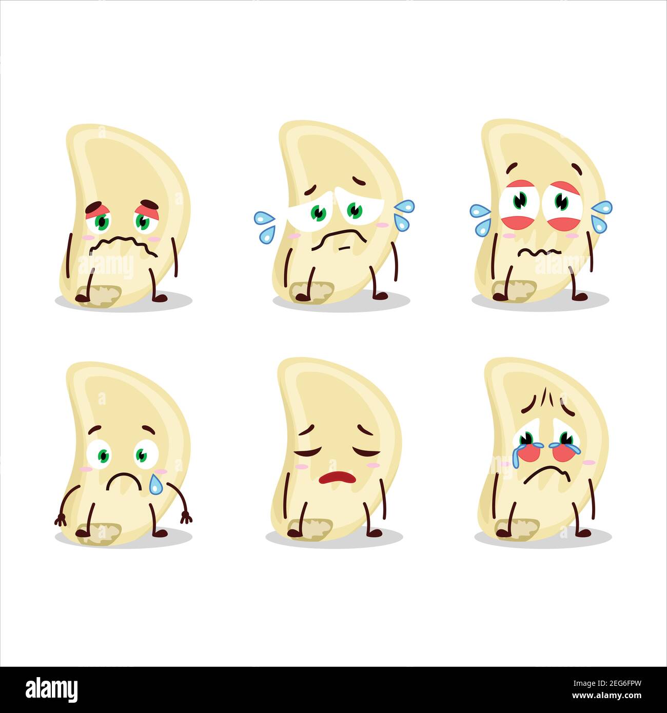Slice of garlic cartoon character with sad expression. Vector ...