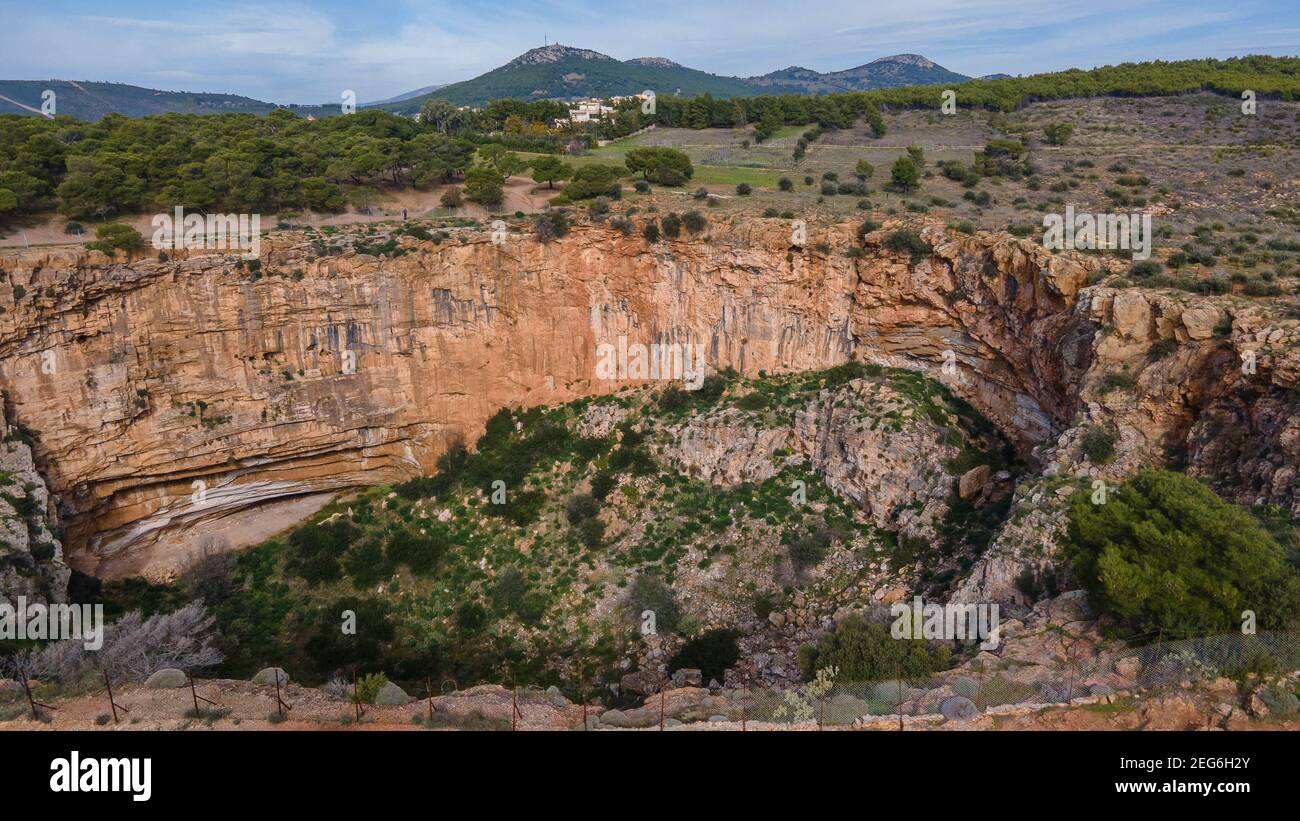 Geological karstification near Agios Konstantinos village over Lavrion ...
