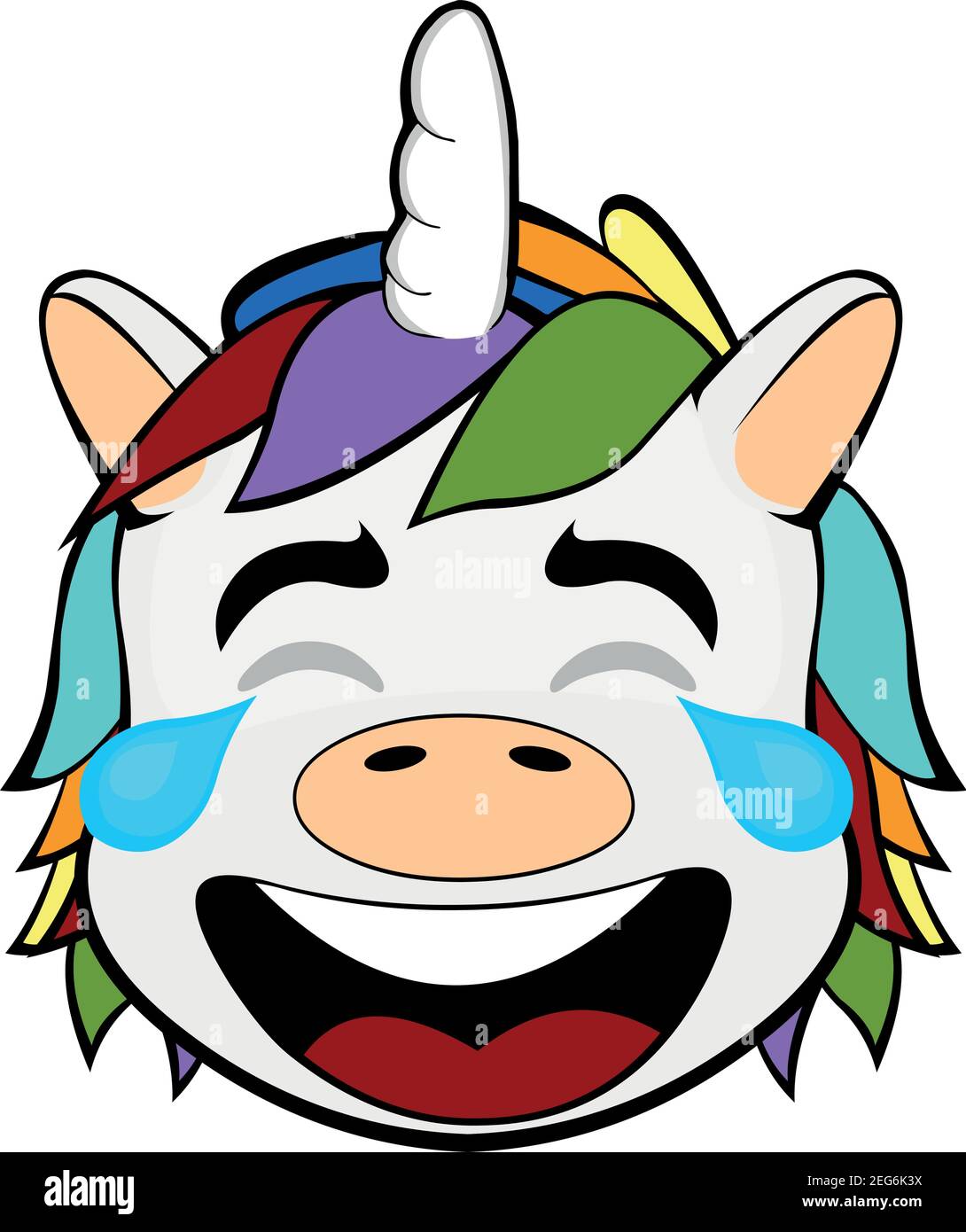 Vector illustration of the face of a cute unicorn laughing with tears ...