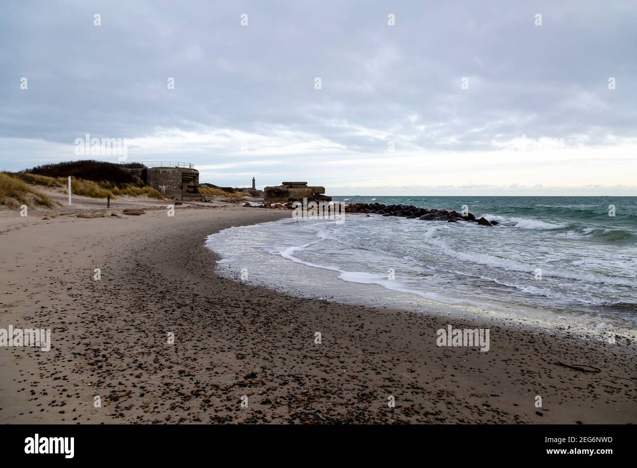Cannon bunker located at Skagen beach, Aalbaek Bay, the entrance to the ...