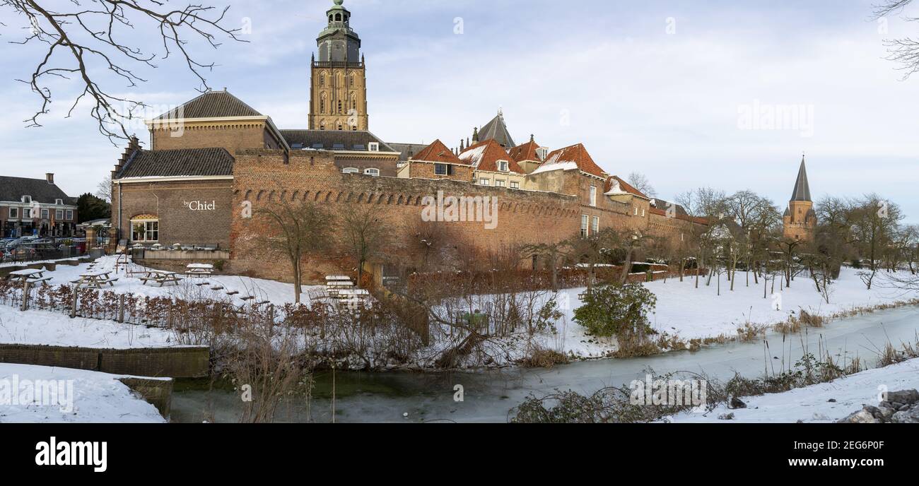 ZUTPHEN, NETHERLANDS - Feb 14, 2021: Super wide view of iconic medieval ...