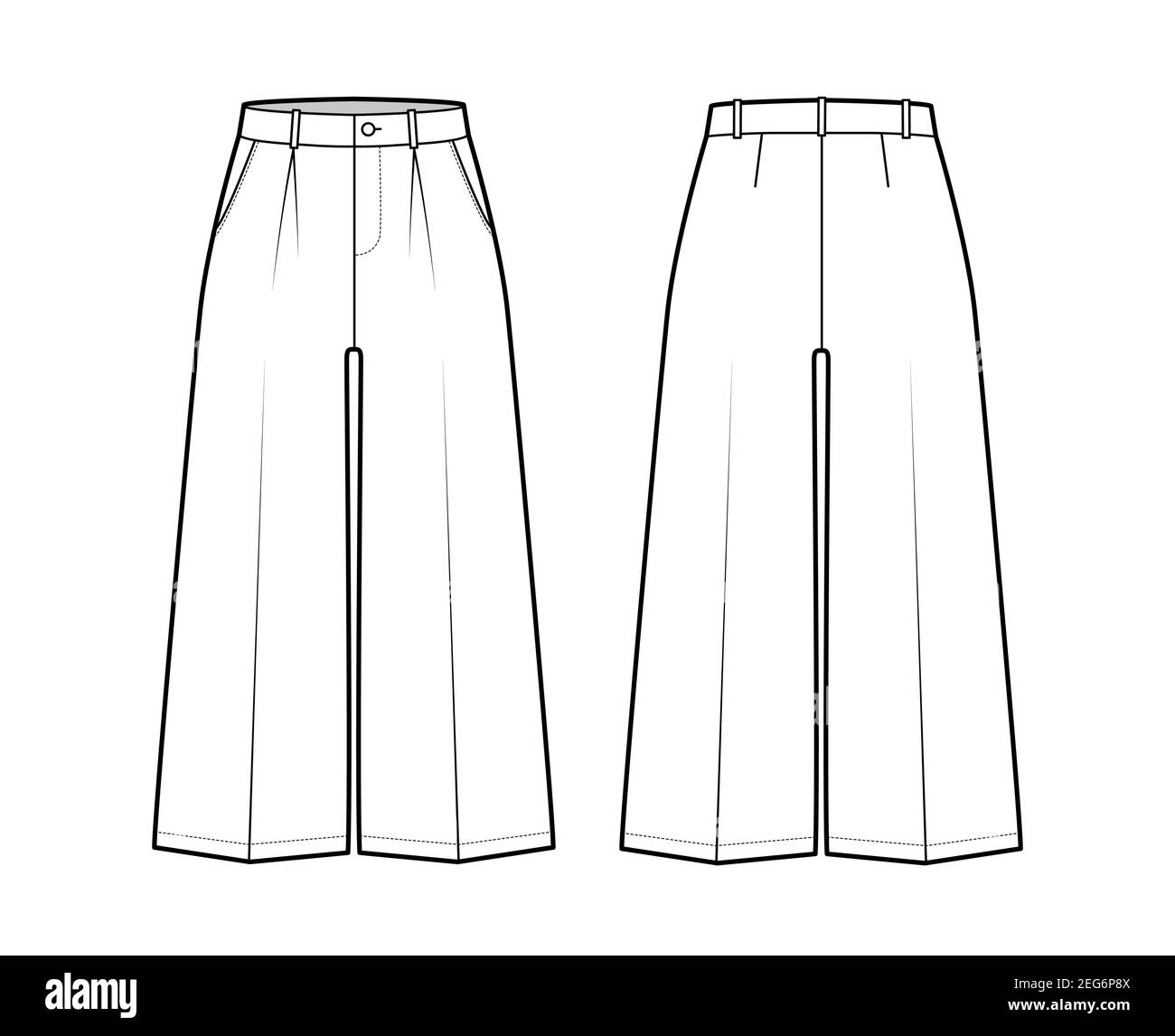 Pants capri technical fashion illustration with low waist, rise, single ...