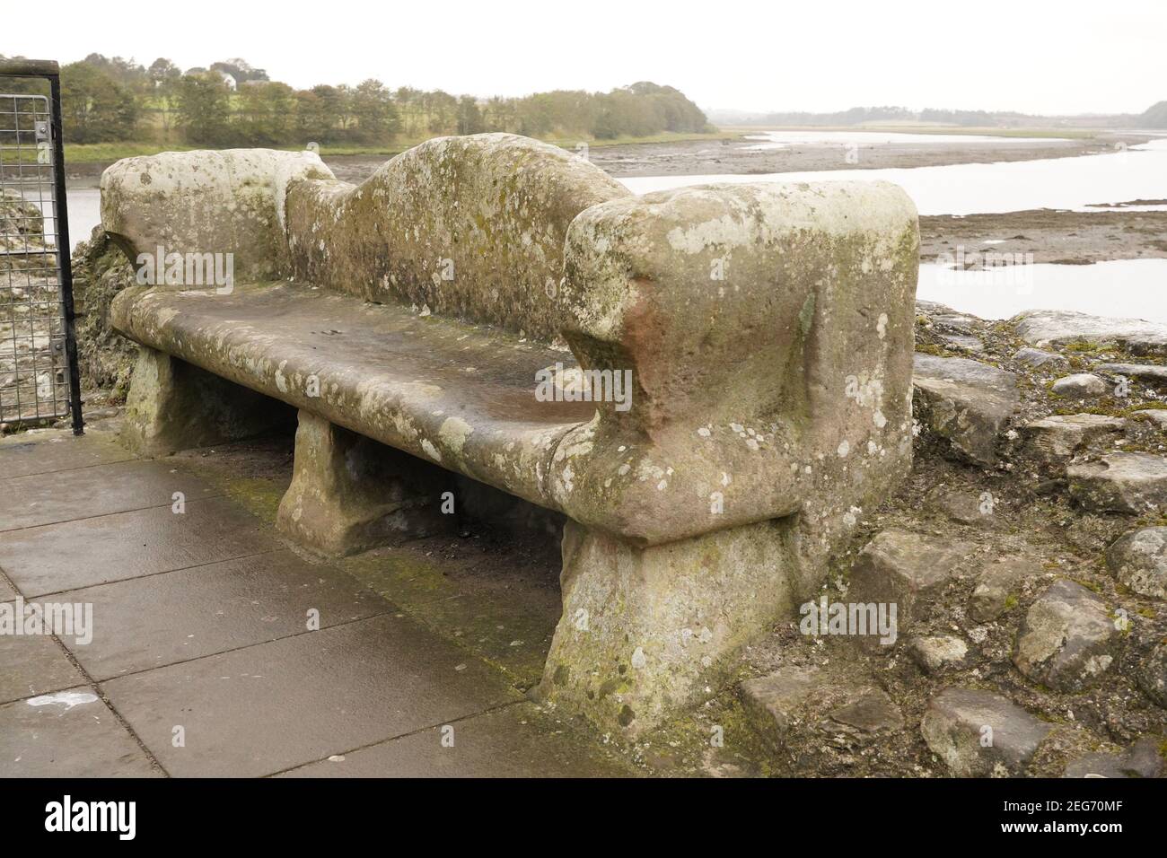 Strong stone Medieval seat on the town wall at Berwick-upon-Tweed Stock ...
