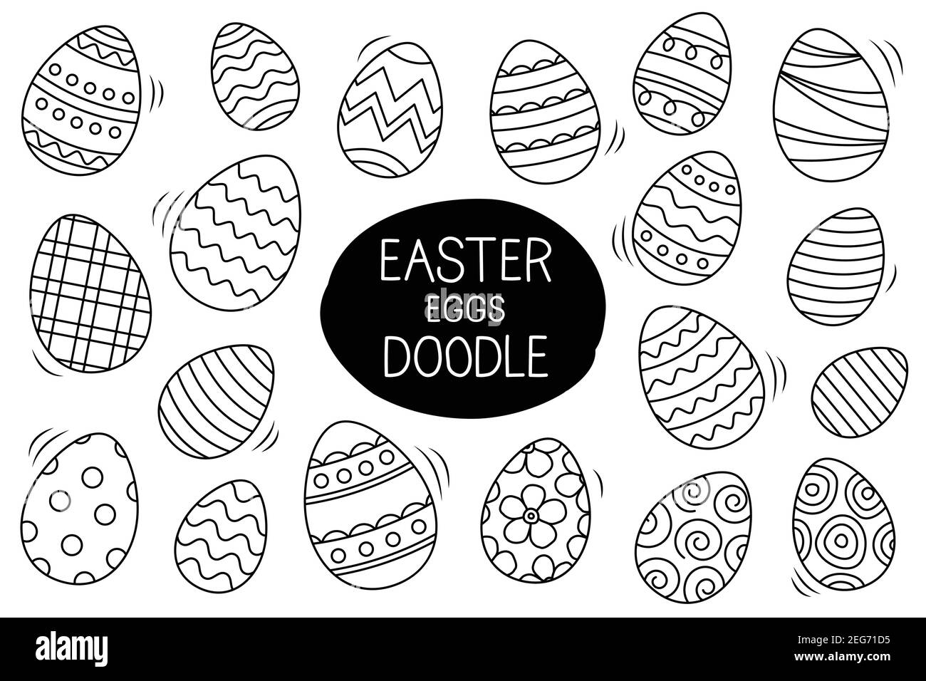 Easter eggs set doodle style. Happy easter hand drawn isolated on white ...