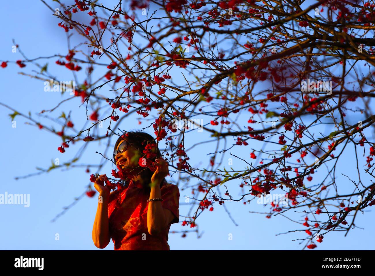 Taipei, Taiwan. 18th Feb, 2021. A Taiwanese lady takes photos with ...