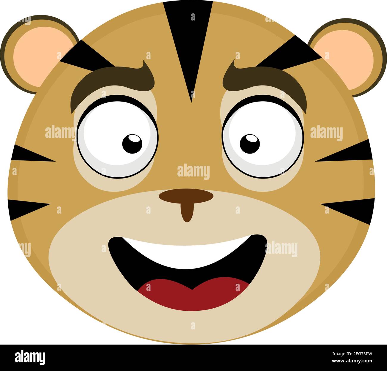 Vector emoticon illustration cartoon of a tiger's head with a happy expression and smiling Stock ...