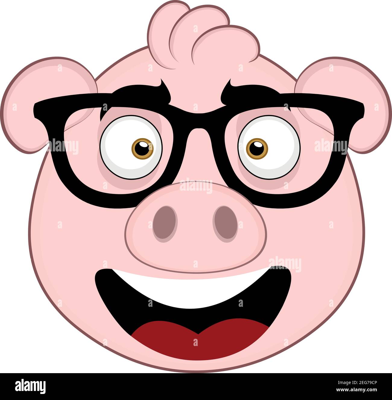 Vector emoticon illustration cartoon of a pig's head with the cheerful ...