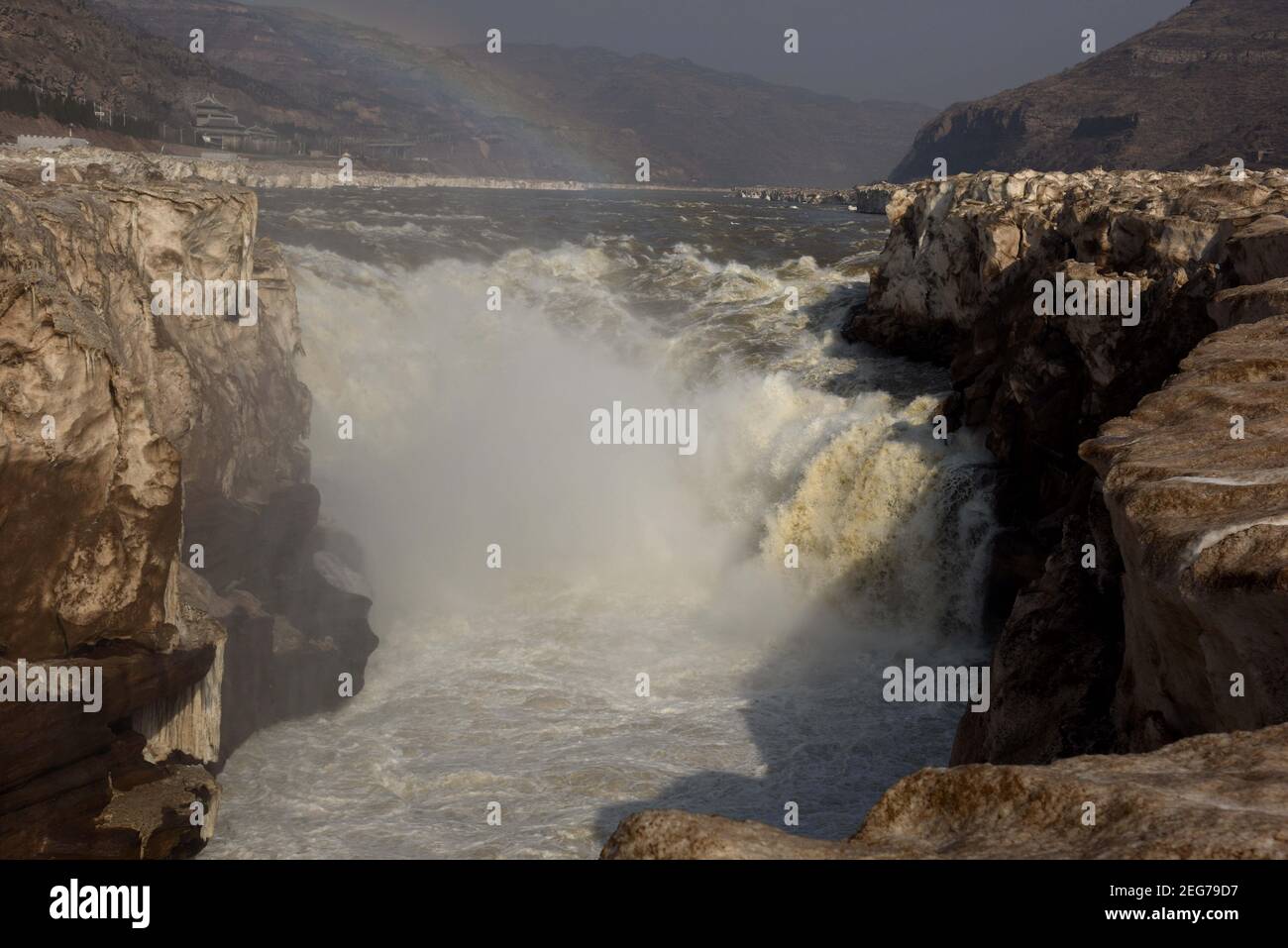 Due to the rise of temperature, Ice at Hukou section melt and showing ...