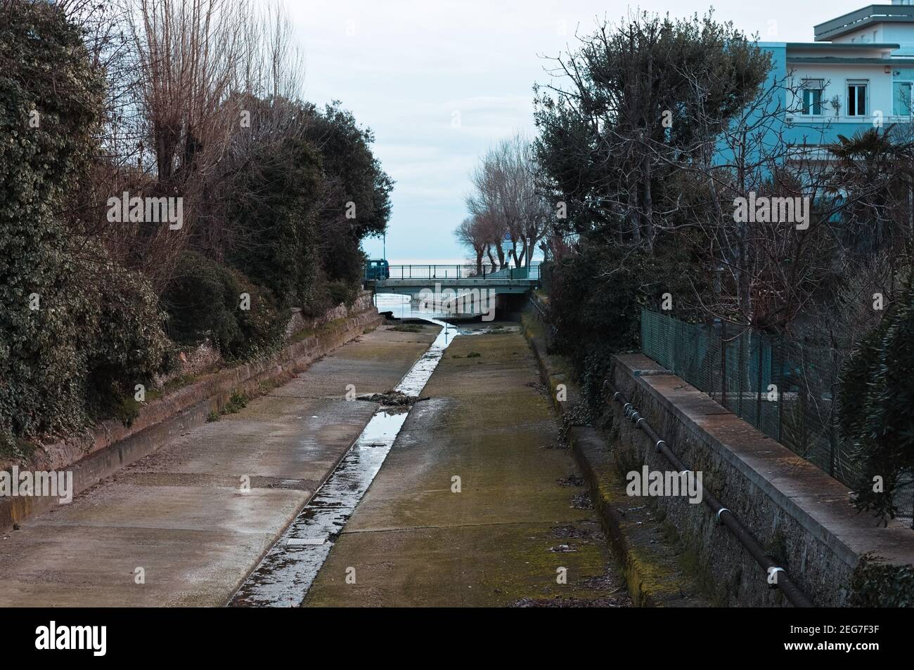 An open sewer channel in an underground area of the city (Pesaro, Italy ...