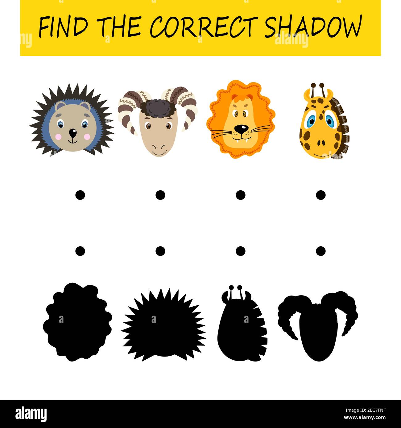 Find the correct shadow. Educational card for children. Cute animals ...