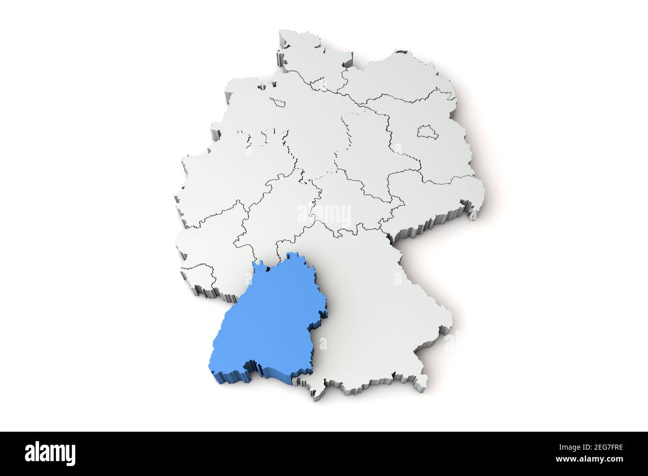 Map of Germany showing Baden Wurttemberg region. 3D Rendering Stock ...