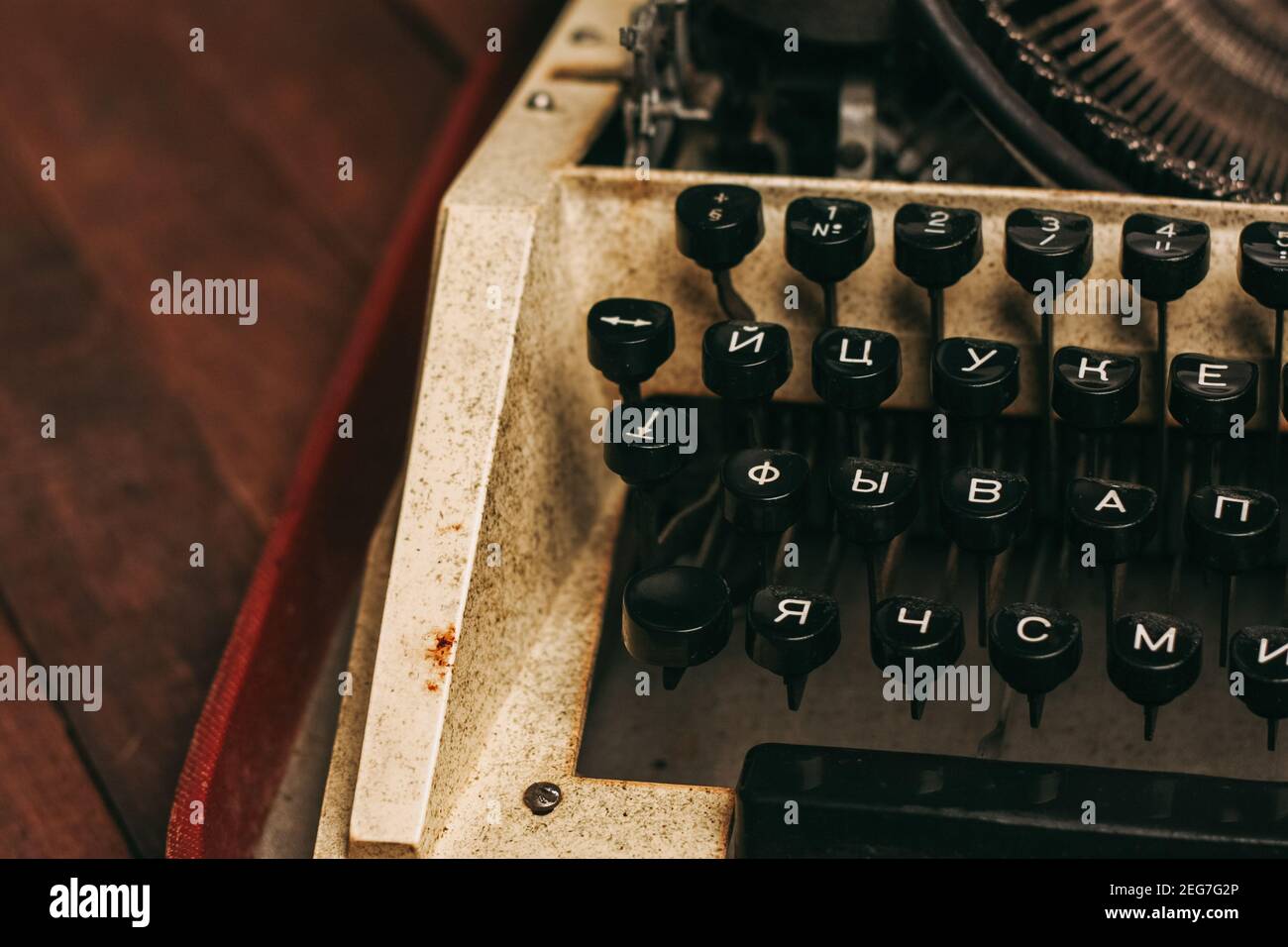 typewriter with keys letters paper wood background texture Stock Photo ...