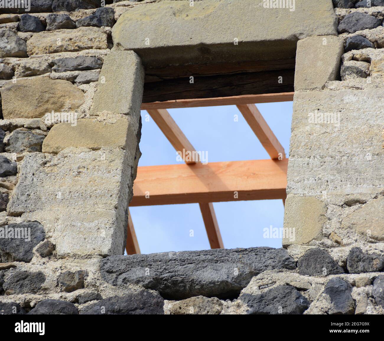 Rectangular window on the stone building Stock Photo - Alamy