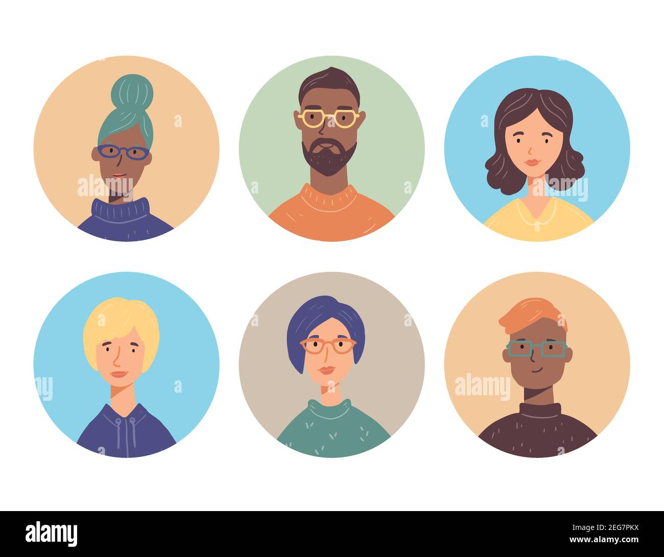 Set of young people charactar avatars with different hair, clothes ...