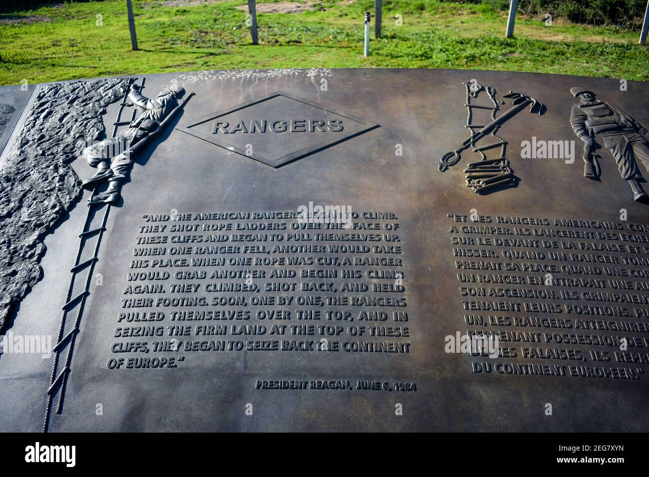 NORMANDY, FRANCE - July 4, 2017: Commemorative plaque to the U.S ...
