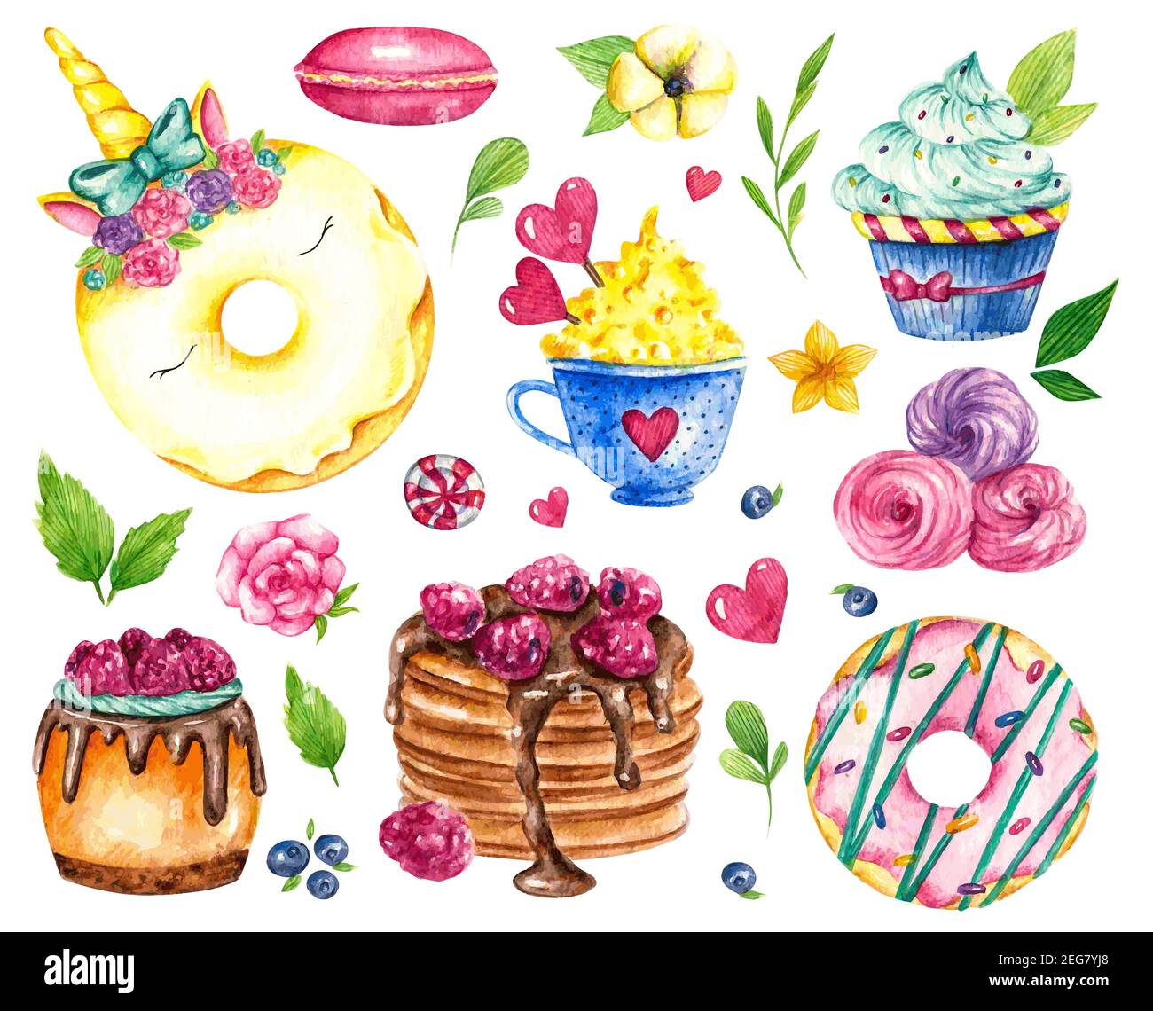 Sweet collection. Confectionery Vector watercolor food. Illustrations ...