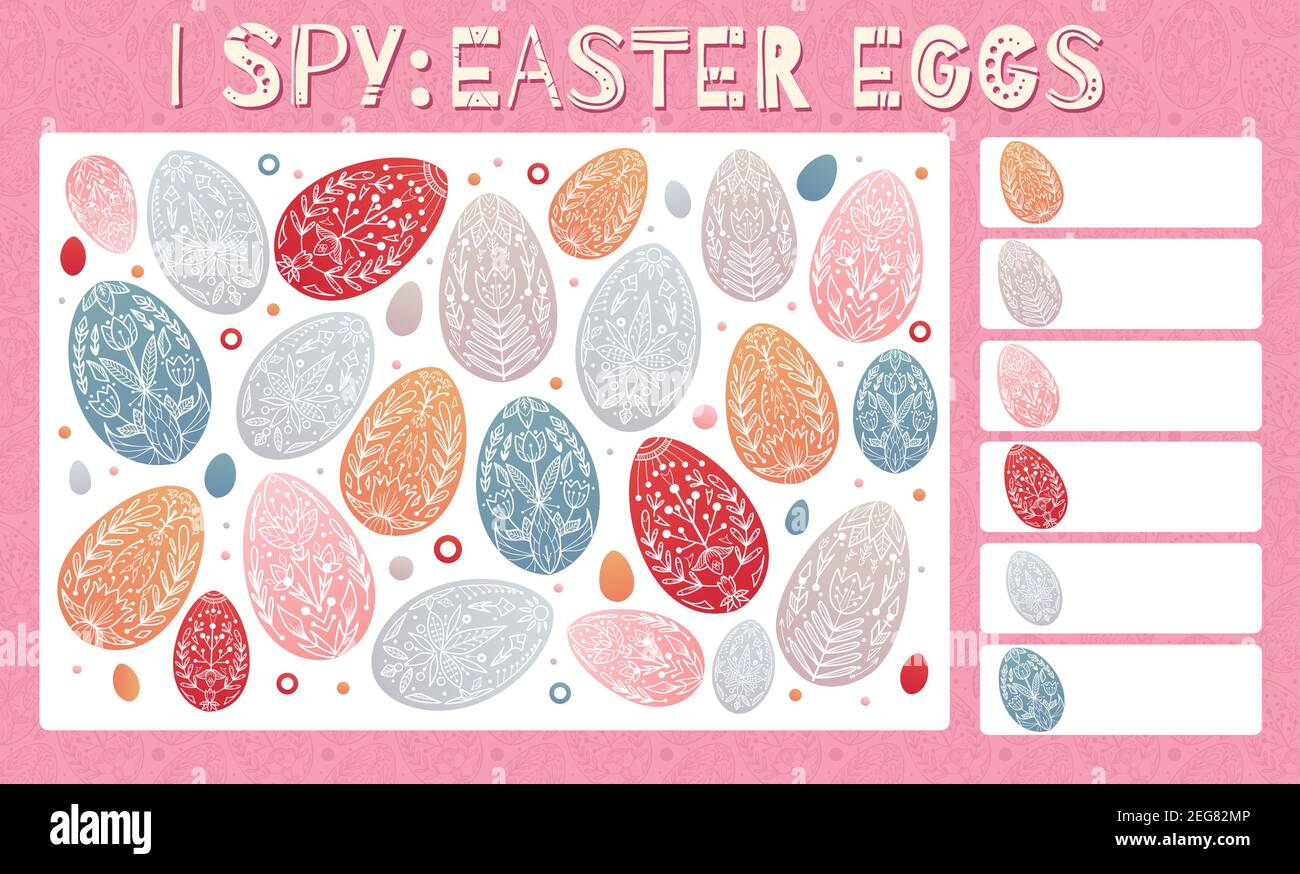 I spy game. Childrens educational fun. Count how many elements. Easter ...