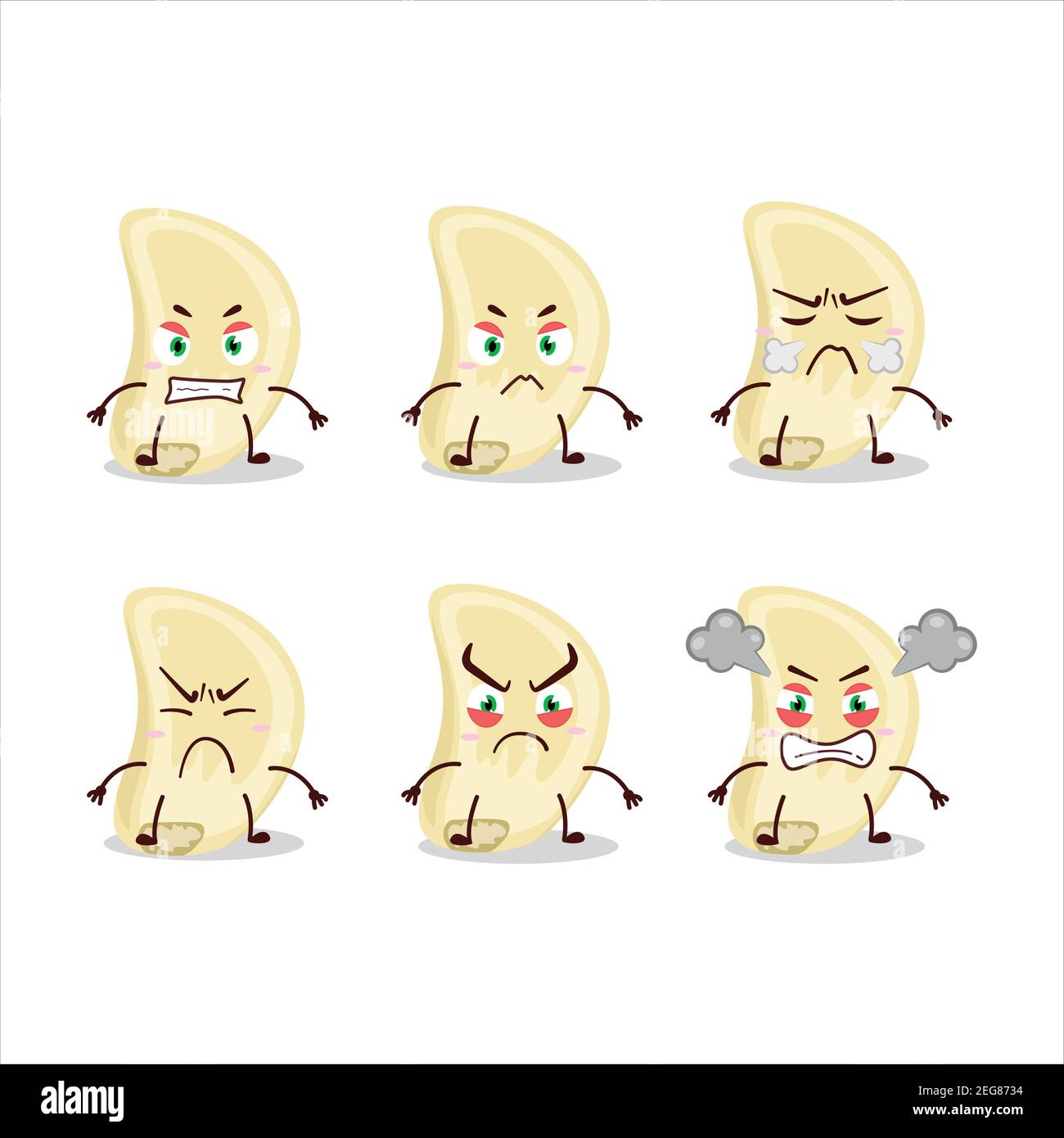 Slice of garlic cartoon character with various angry expressions ...