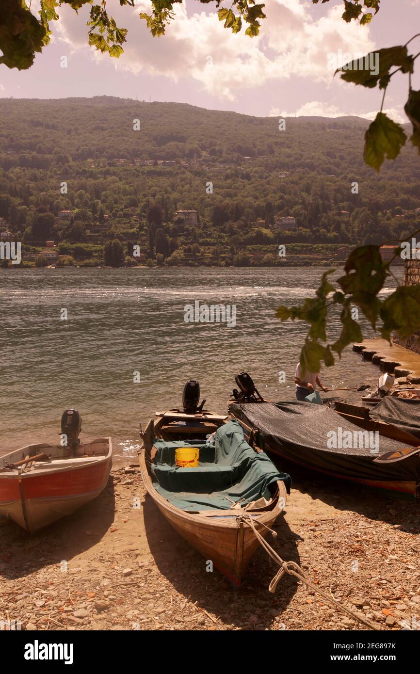 the fishing harbour and beach on the island of Isla Pescatori on the ...
