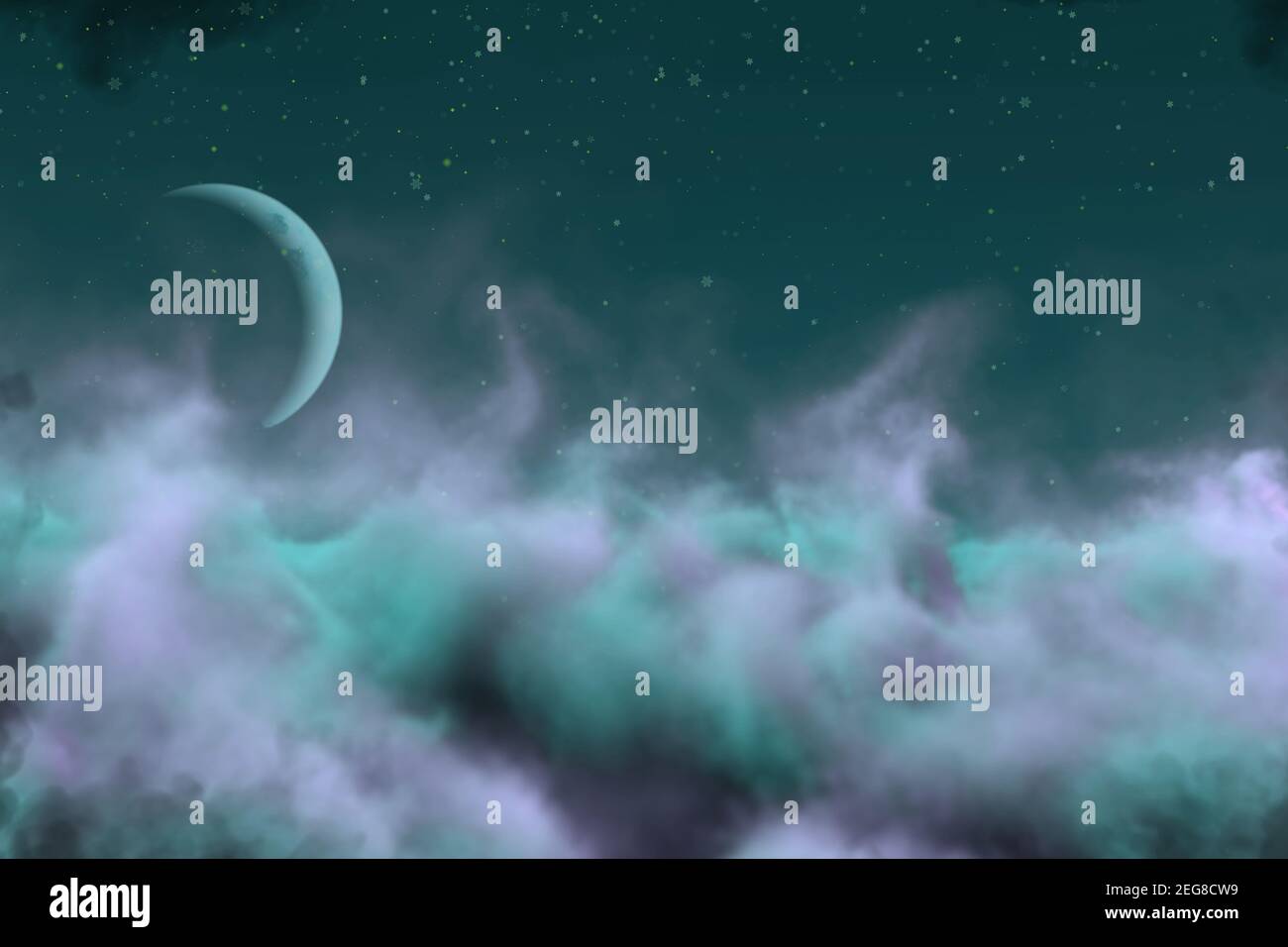 mystical clouds with moon with snowflakes creative abstract background ...