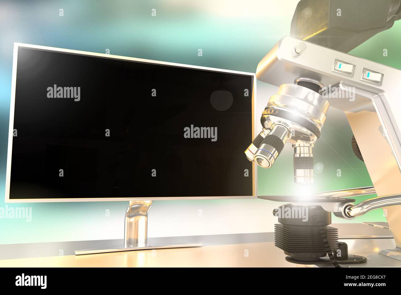 biotechnology analysis concept, laboratory hi-tech microscope and ...