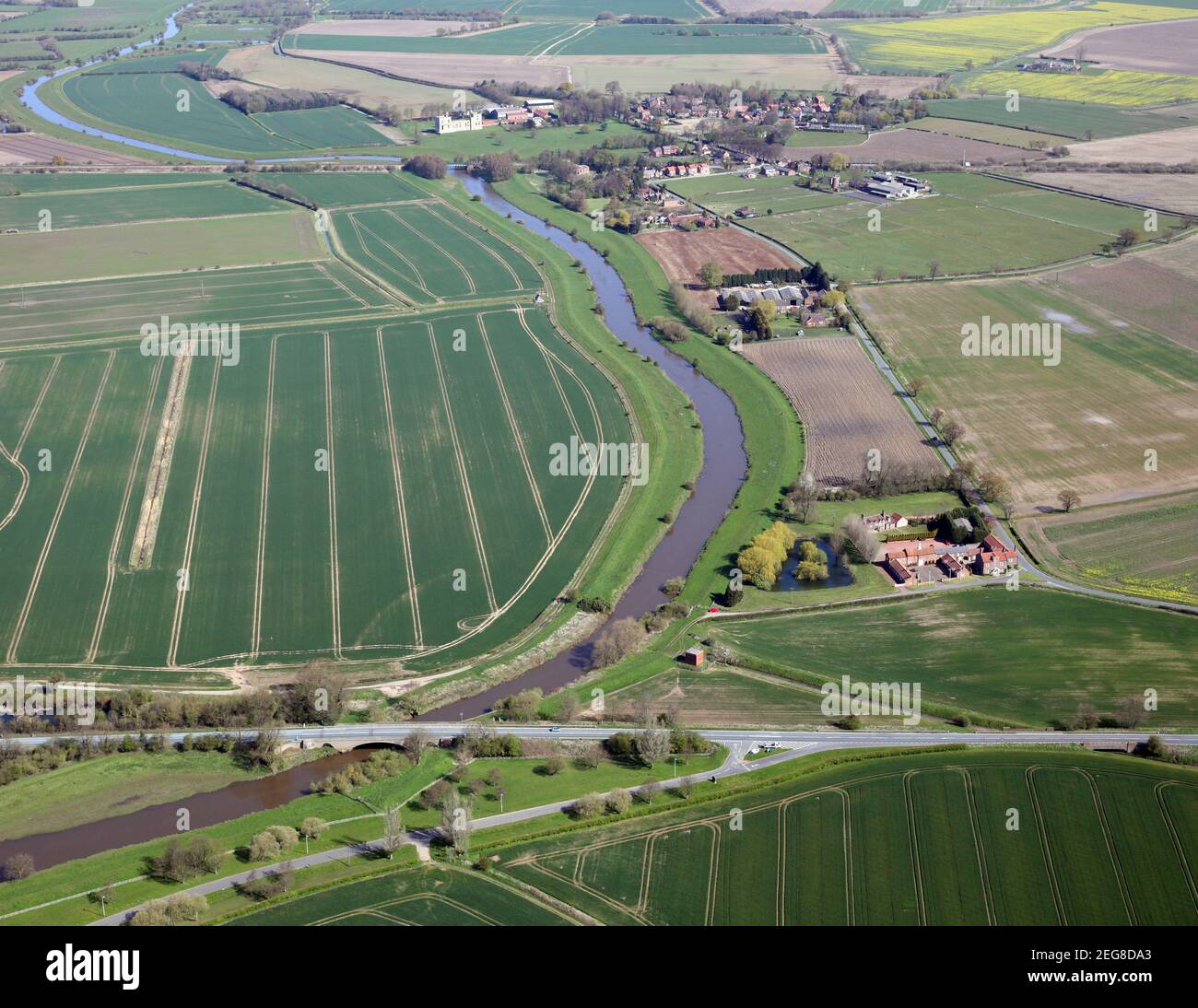 aerial view looking north up the River Derwent at Loftsome Bridge ...