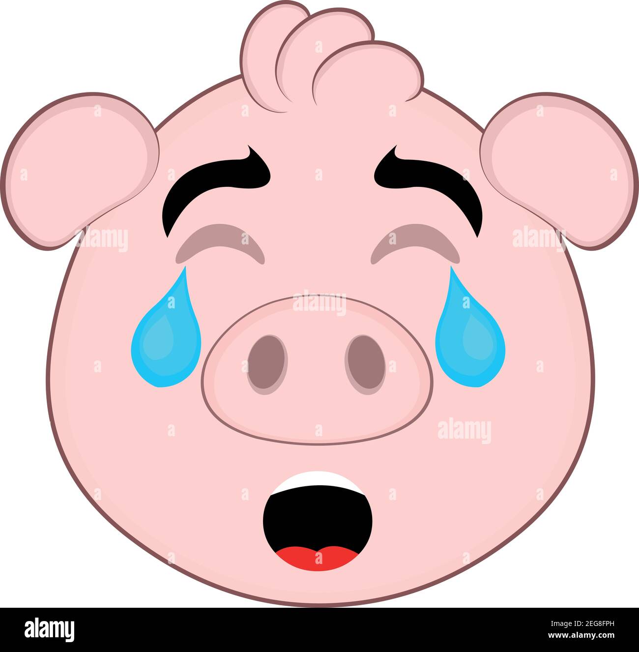 Vector emoticon illustration cartoon of a pig's head with a sad expression and crying with his ...