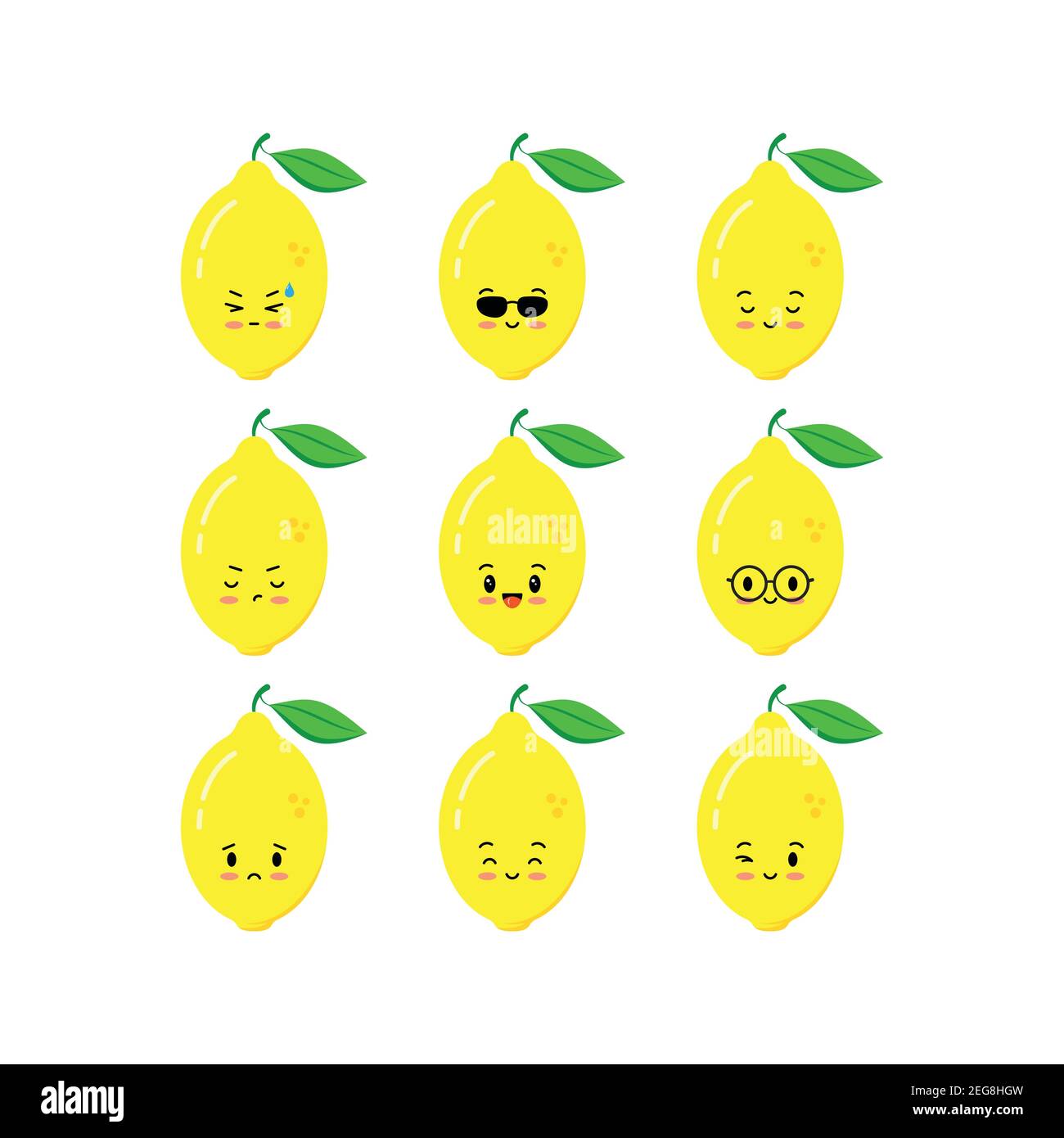 Cute lemon funny cartoon character icon set isolated on white ...