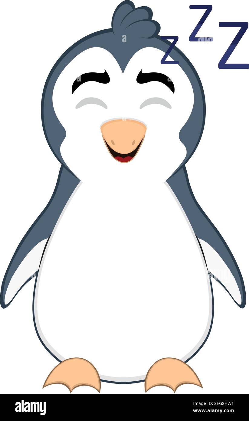 Vector emoticon illustration cartoon of a penguin's head with tired expression and its eyes ...