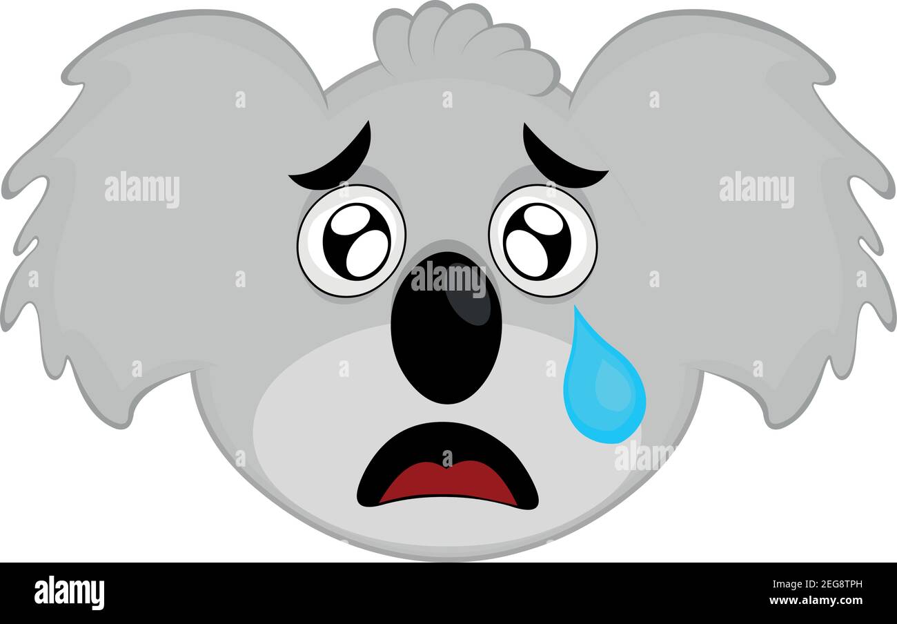 Vector emoticon illustration cartoon of a koala´s head with a sad expression and crying with a ...