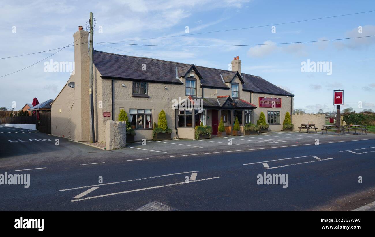 Caerwys, Flintshire; UK: Feb 11, 2021: The Piccadilly Inn dates from ...