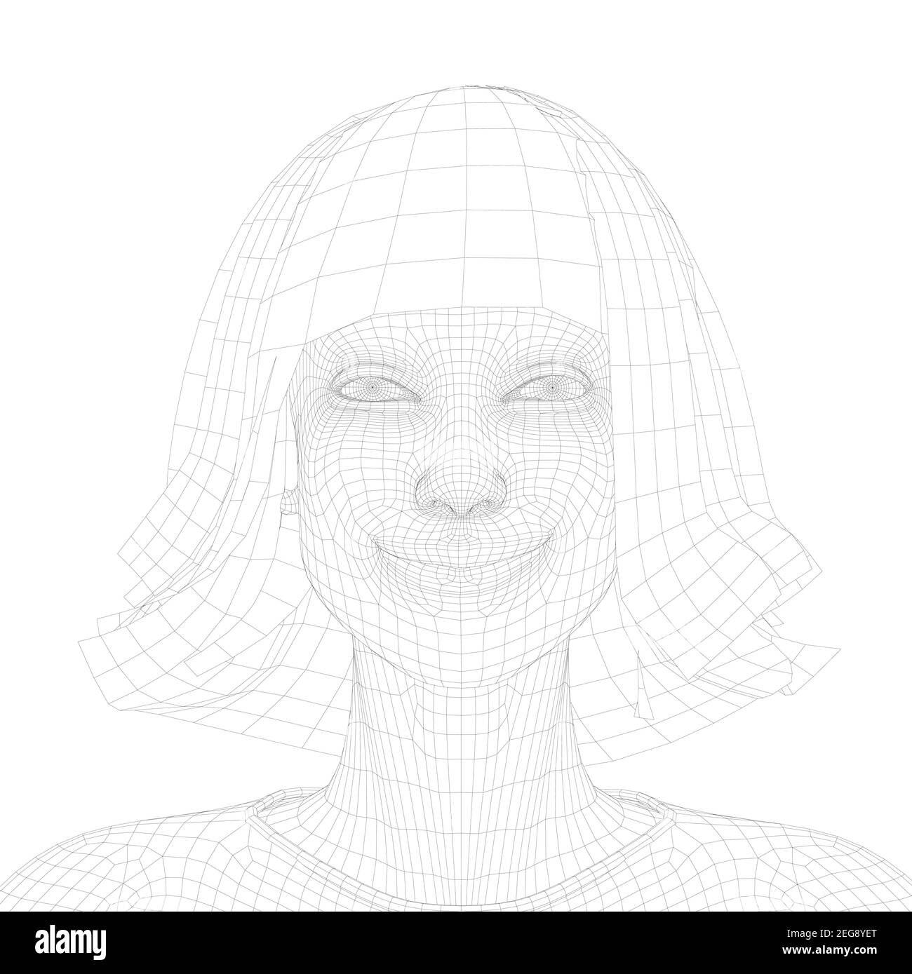 Wireframe of a girl head with a smile. Model of a girl head from black ...