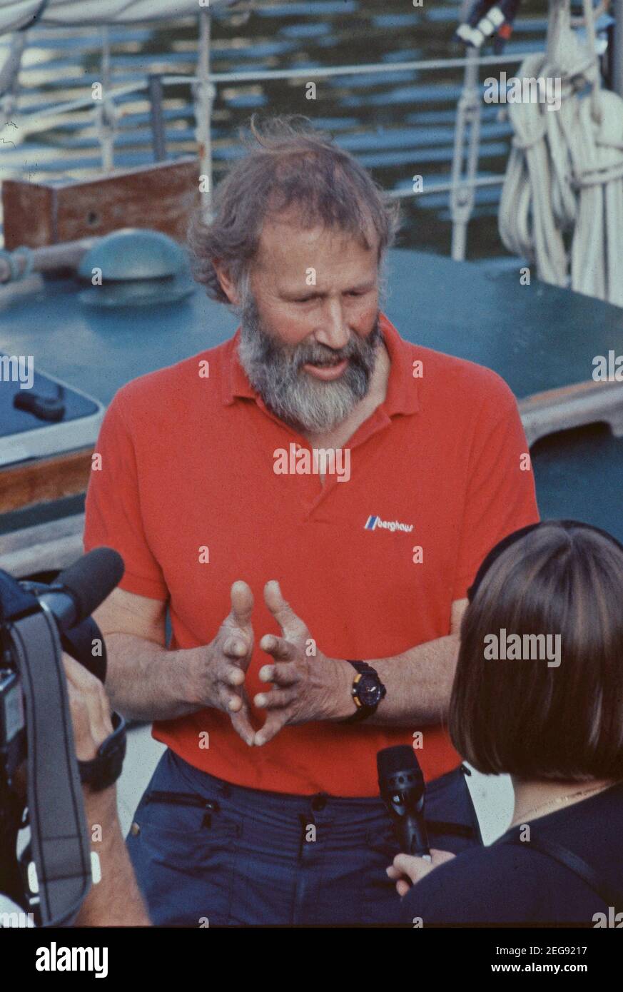 Robin Knox-Johnston, world record holding sailor, speaks to the press ...