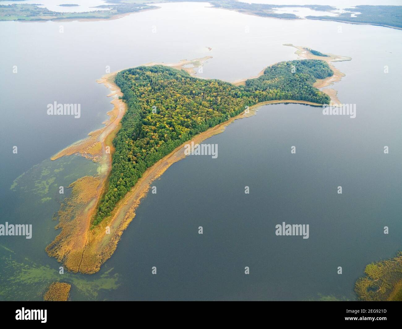Colorful autumn view of Mamry Lake and Upalty island - the biggest ...