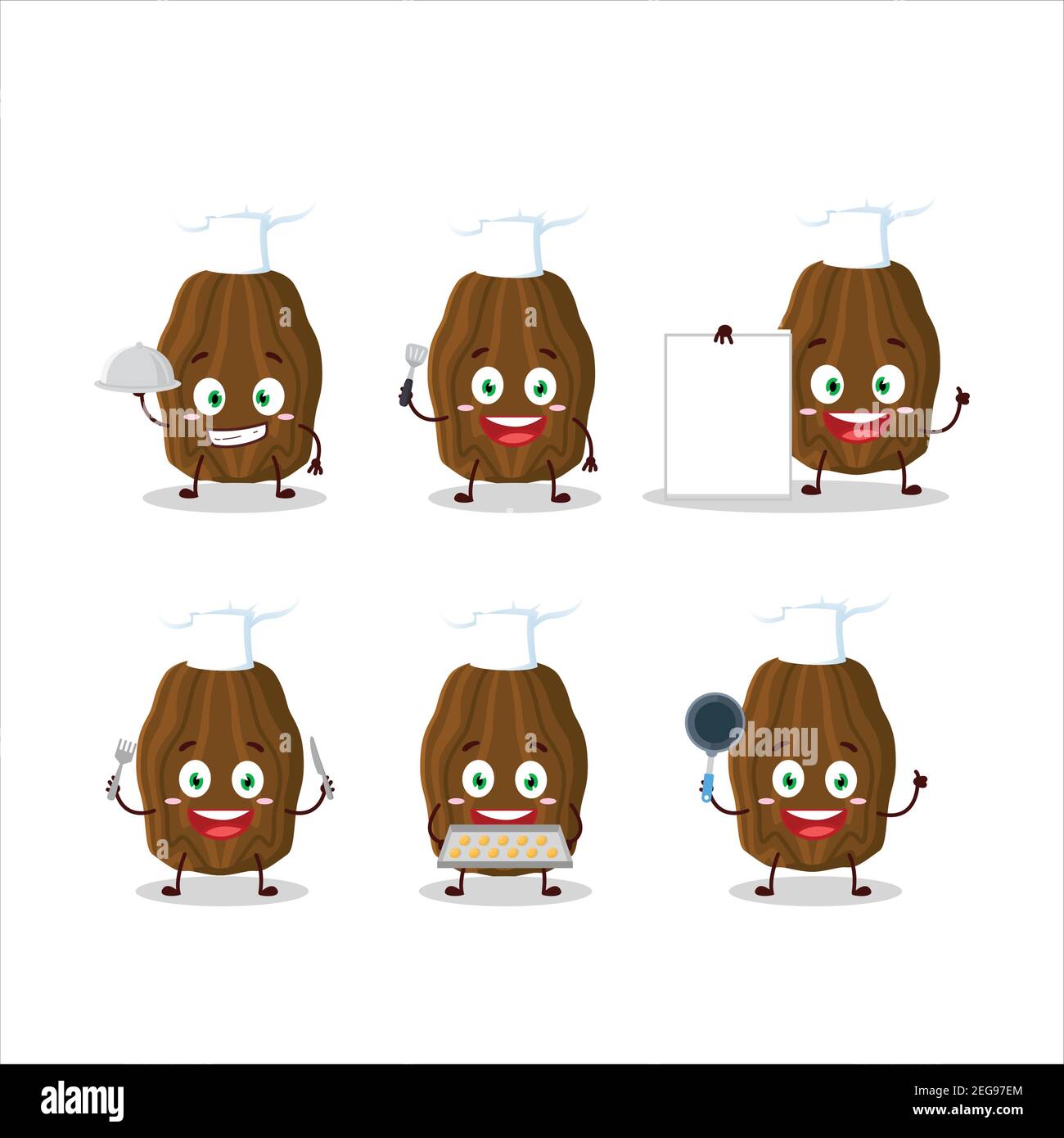 Cartoon character of date fruit with various chef emoticons. Vector ...