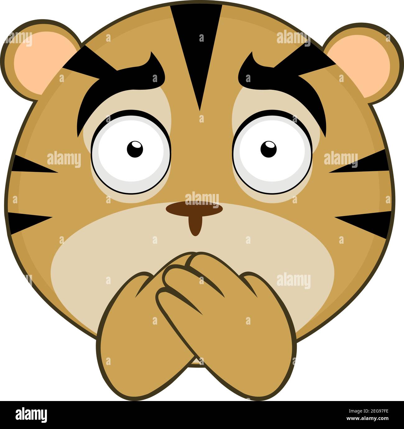 Vector emoticon illustration cartoon of a tiger´s head with hands over ...