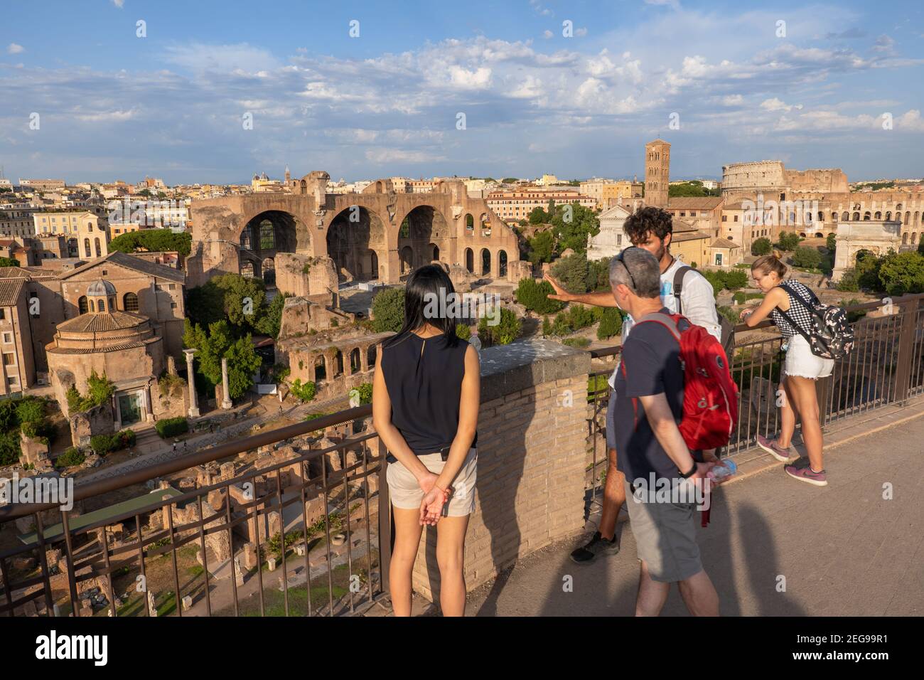 City of Rome in Italy, ancient Roman Forum, tourists with a guide on ...