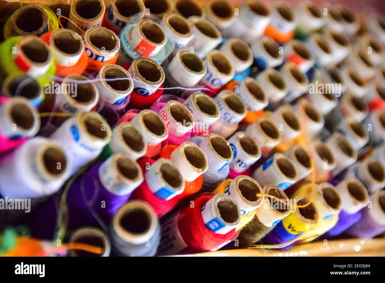 Coloured cotton reels hi-res stock photography and images - Alamy
