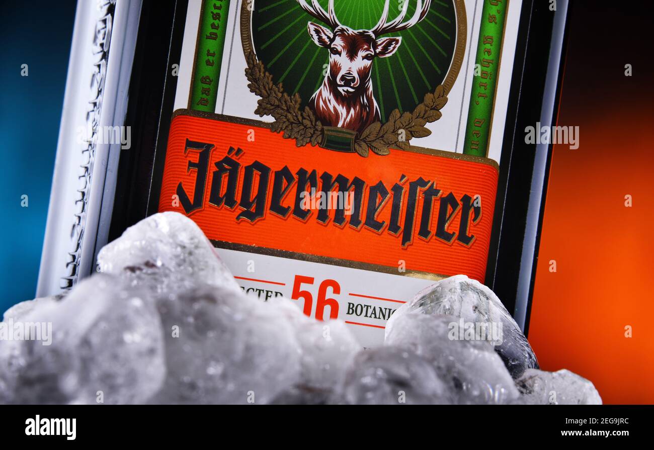 POZNAN, POL - JAN 22, 2021: Bottle of Jagermeister, German digestif ...
