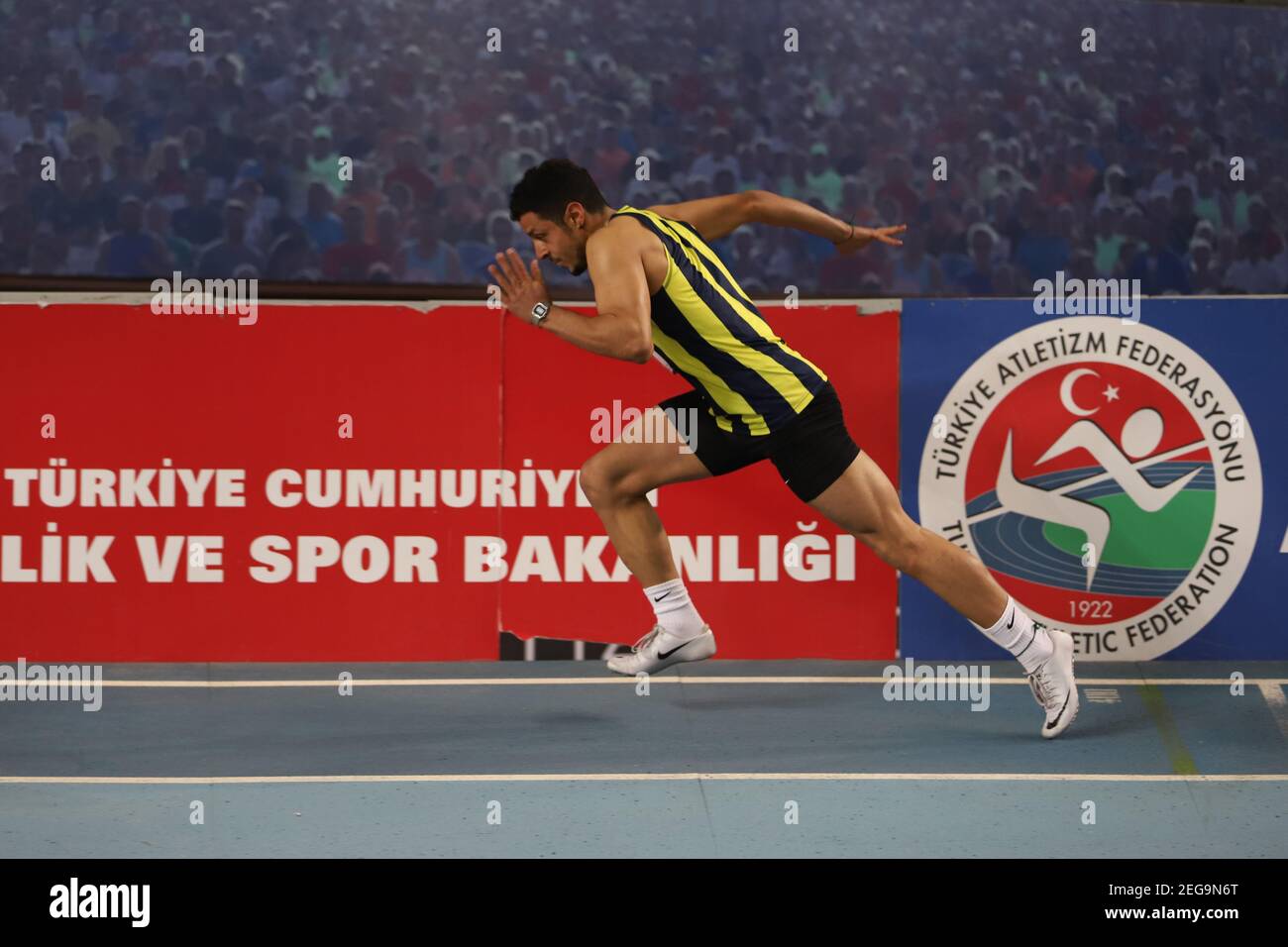 ISTANBUL, TURKEY - FEBRUARY 06, 2021: Undefined athlete running during ...