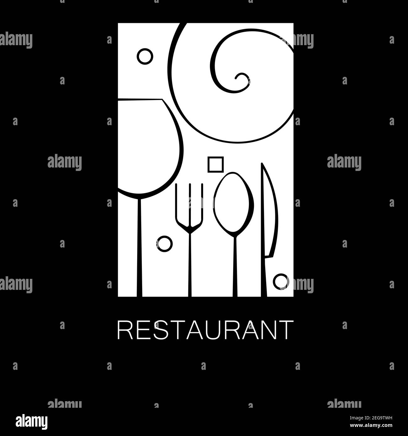 minimal black restaurant logo with cutlery outlines 3 Stock Vector ...