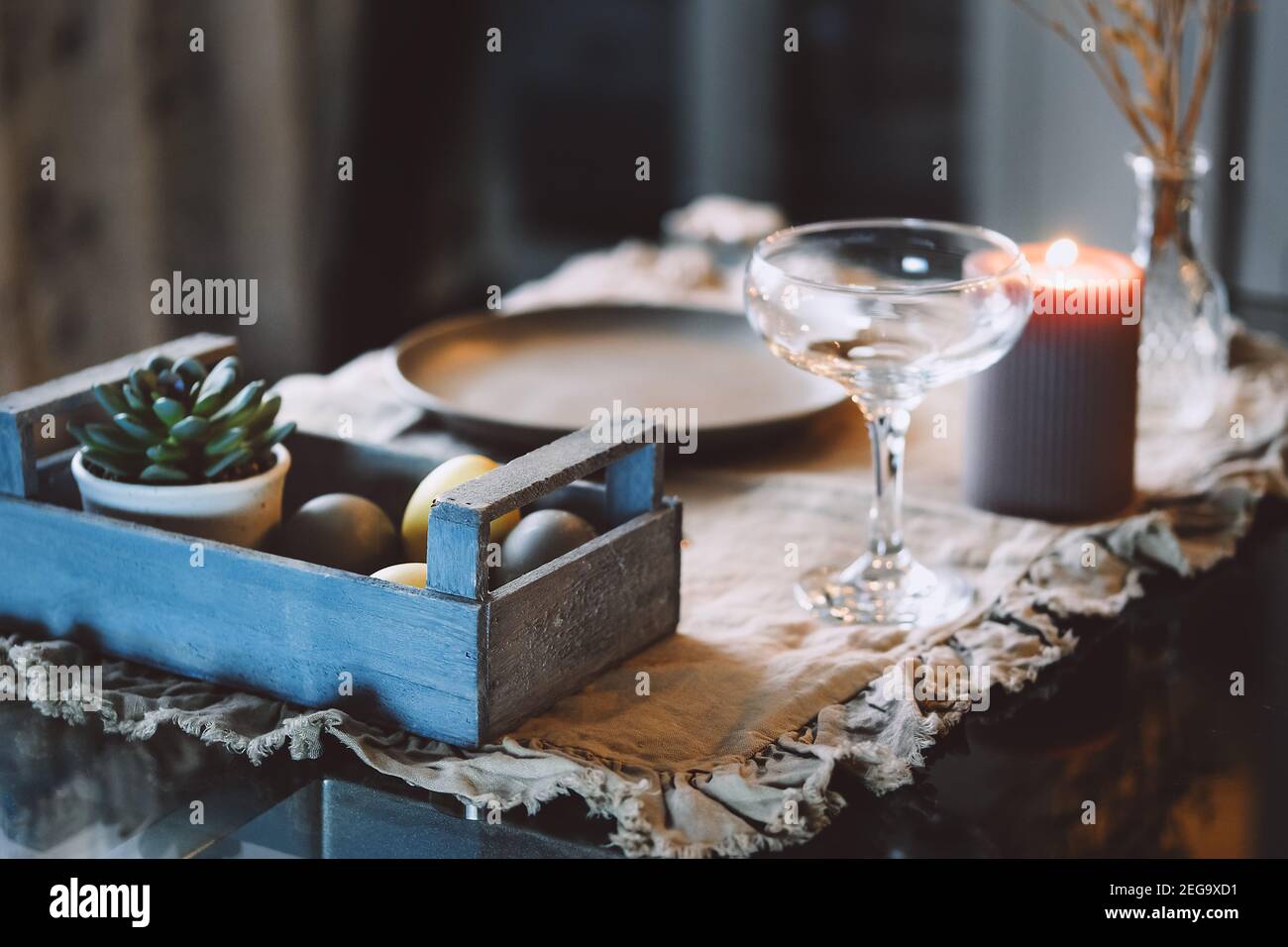 Table setting for home dining. Celebrating Easter alone. Self-isolation ...