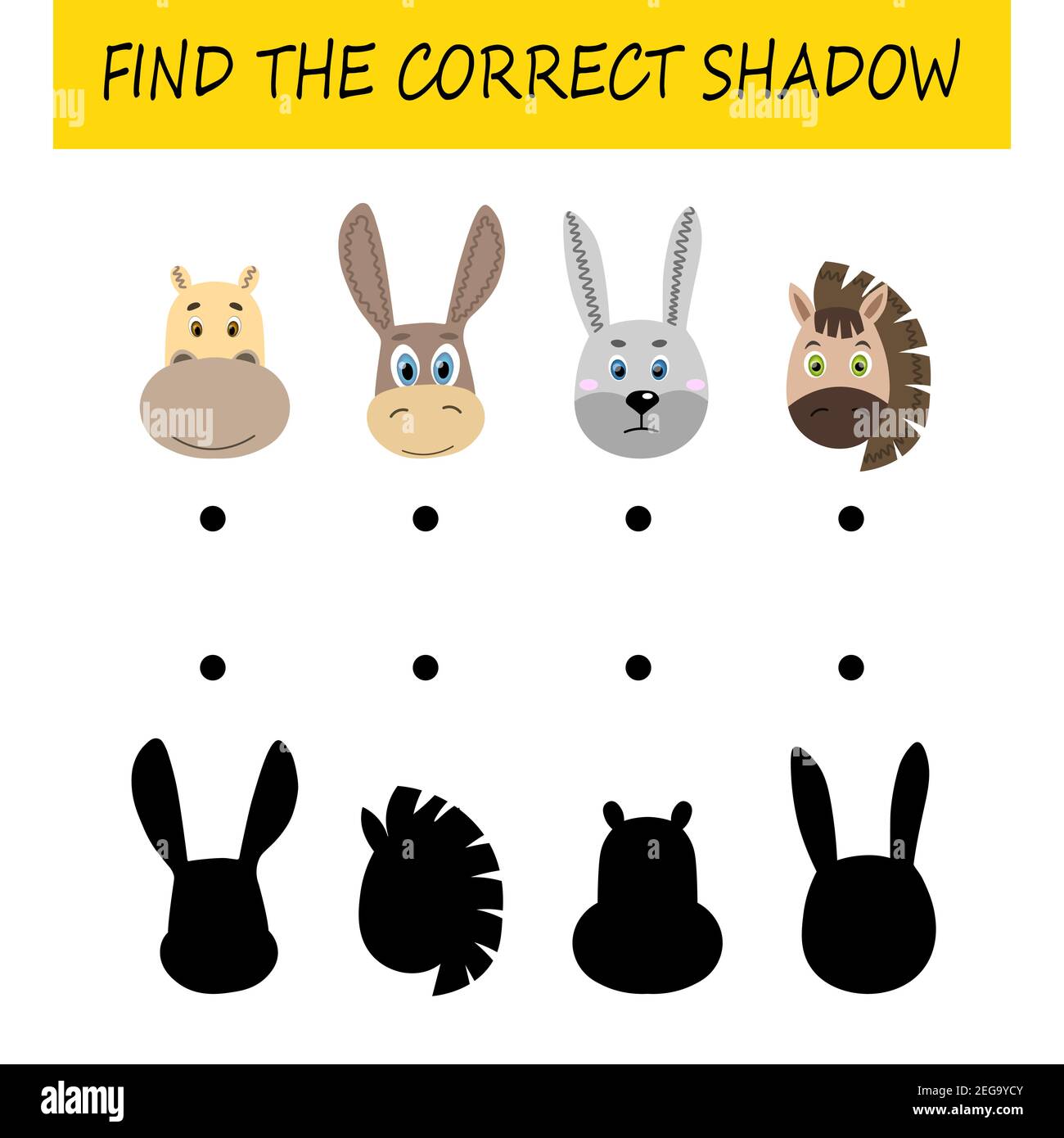 Find the correct shadow. Educational card for children. Cute animals ...