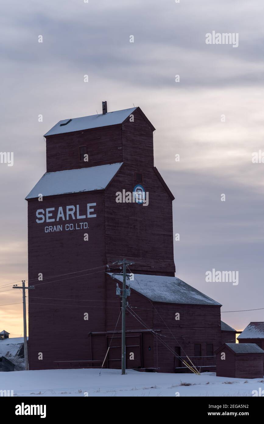 Rowley, Alberta - January 31, 2021: Old abandoned grain elevator in the ...